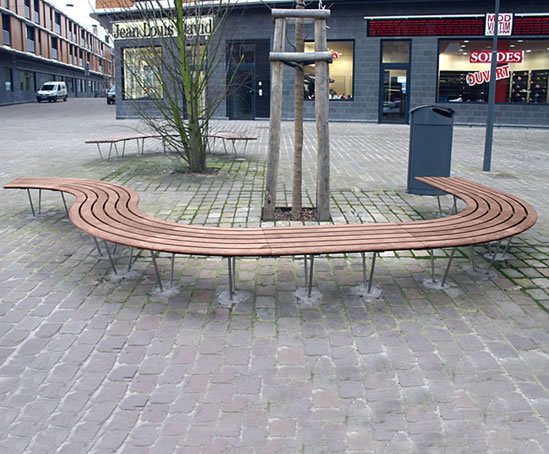 Sinu curved hardwood / stainless steel external seating | Factory ...