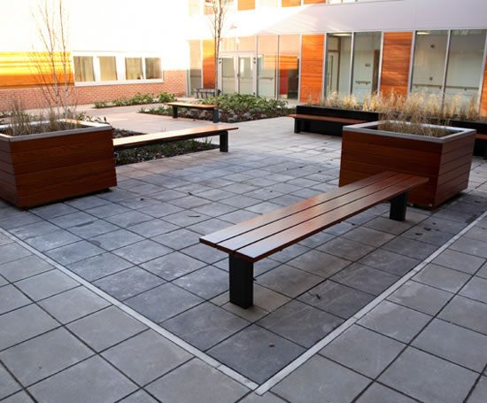 s96w - galvanised steel and timber bench | Omos | ESI External Works