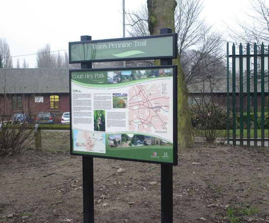 Vertically mounted metal interpretation signs | Shelley Signs | ESI ...