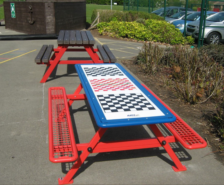 Playground picnic tables with optional activity tops | AMV Playground ...
