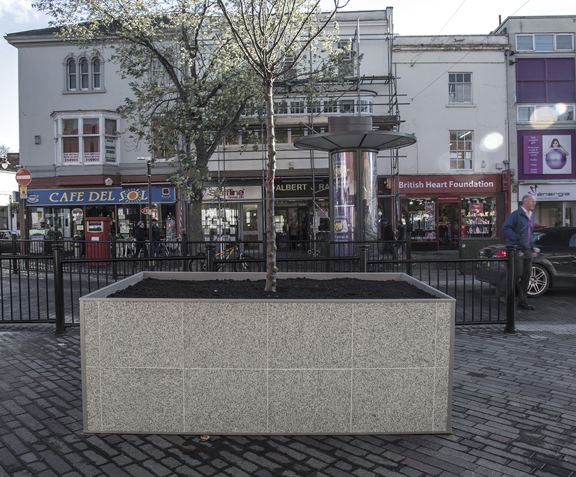 Large, granite-clad steel planters for streetscape | IOTA | ESI ...