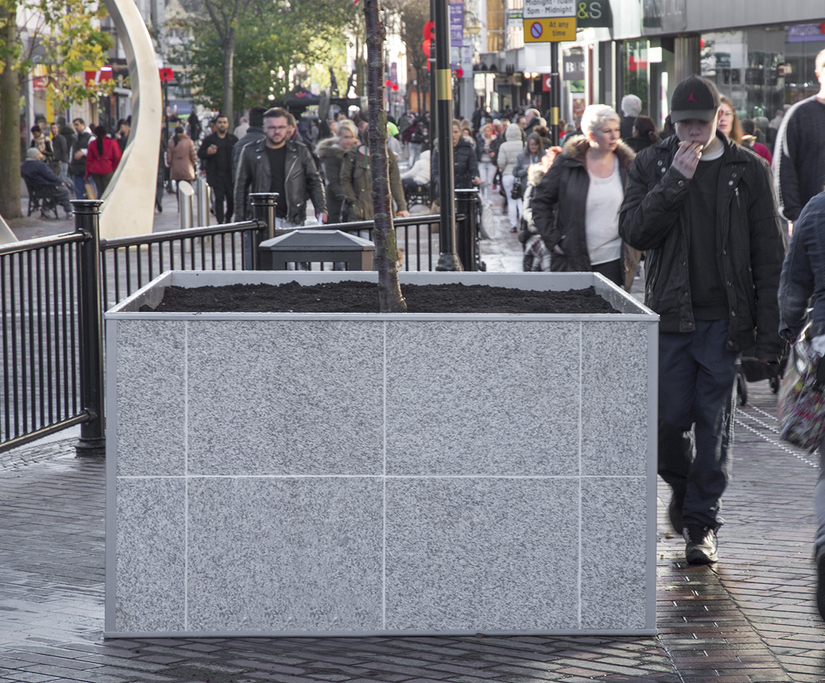 Large, granite-clad steel planters for streetscape | IOTA | ESI ...