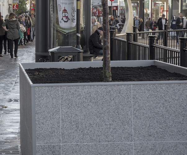 Large, granite-clad steel planters for streetscape | IOTA | ESI ...