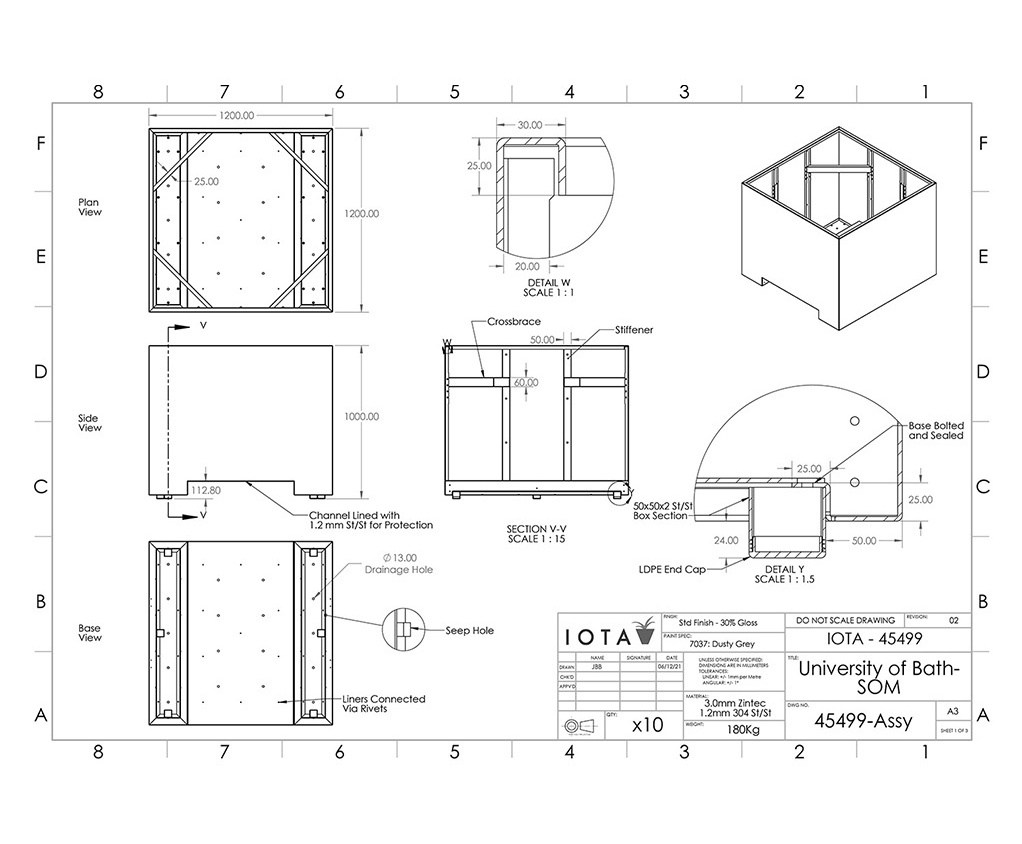 Movable zintec steel tree planters - University of Bath | IOTA | ESI ...
