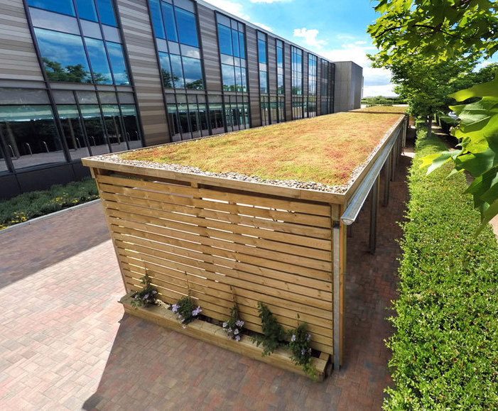 Green Roof Cycle Shelter and Bin Store - Stockley Park | Langley Design ...