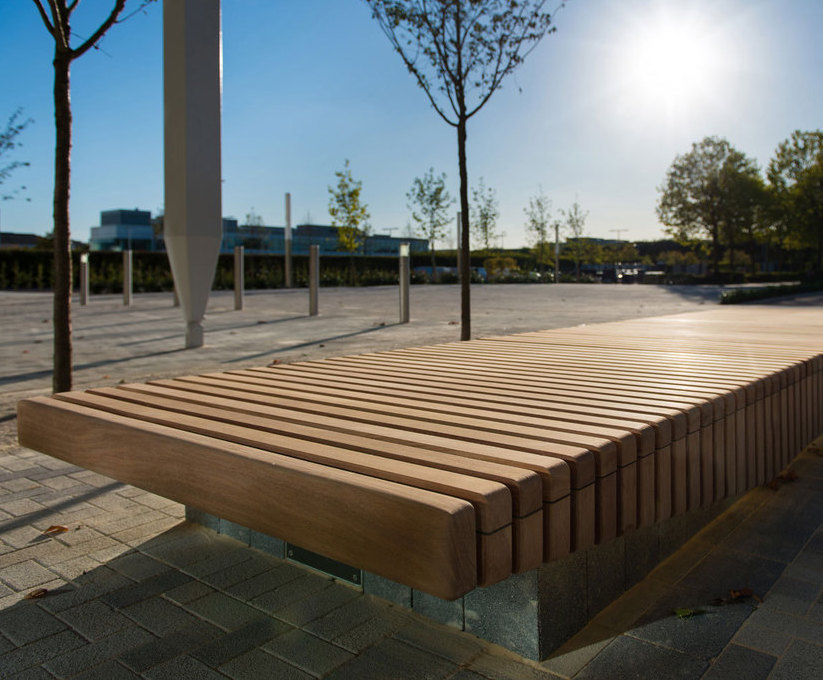 6m-long timber benches illuminate Stockley business park | Factory ...