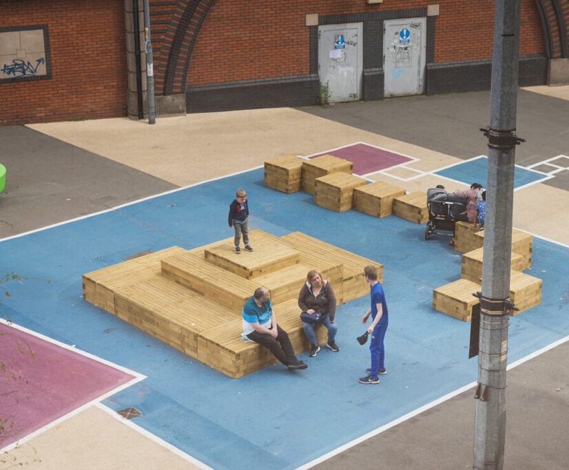 Modular tiered timber block seating for public square | WoodBlocX | ESI ...