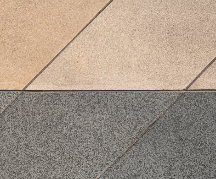 Precision-cut geometric stone paving for business space | Marshalls ...