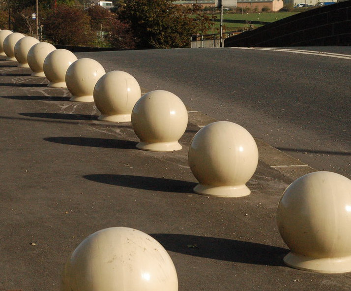 Recycled spherical bollards over The River Aire | Architectural Street ...