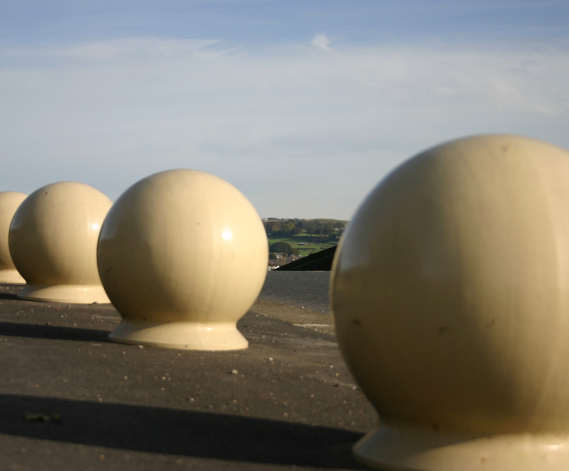 Recycled spherical bollards over The River Aire | Architectural Street ...