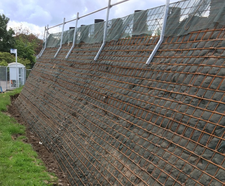 Highway standard reinforced soil wall for retail park | Phi Group | ESI ...