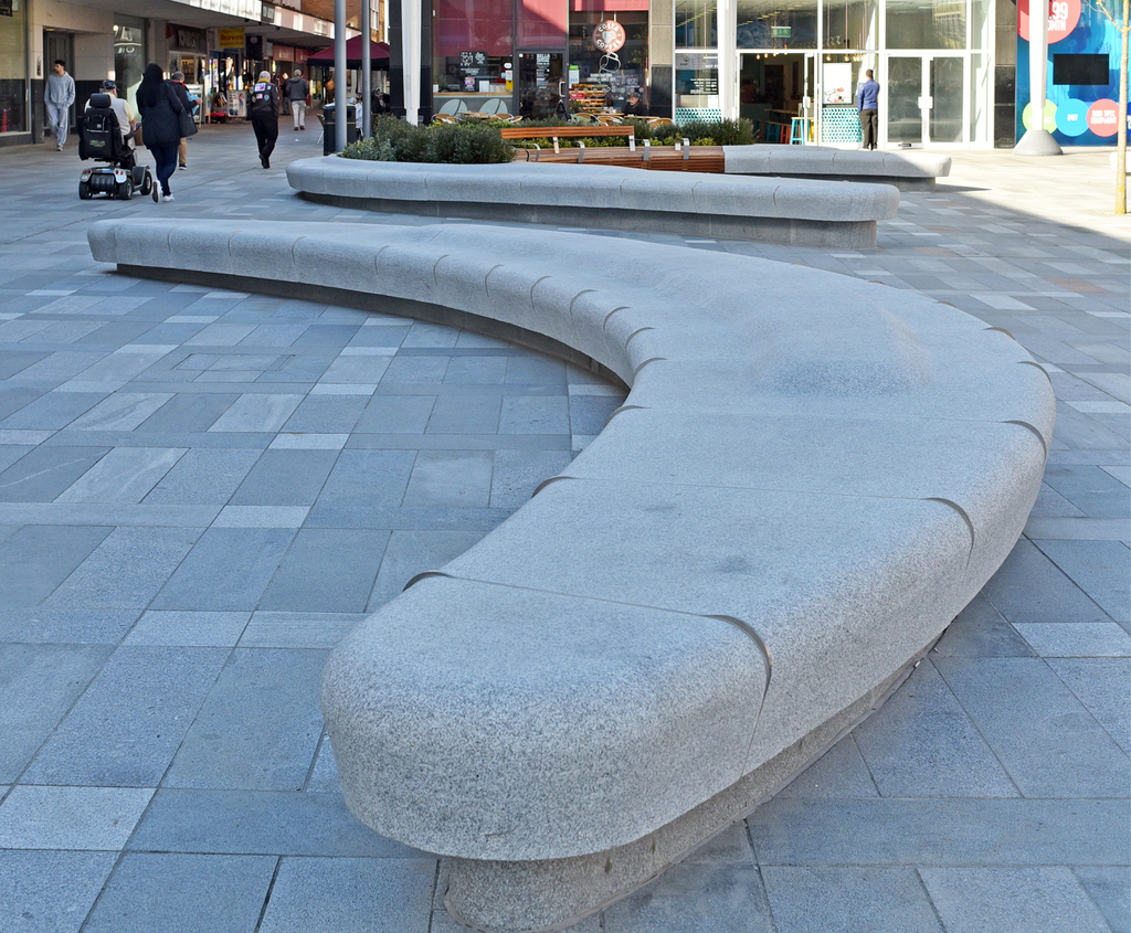 Bespoke curved granite benches revitalise town centre | Pomery Natural ...