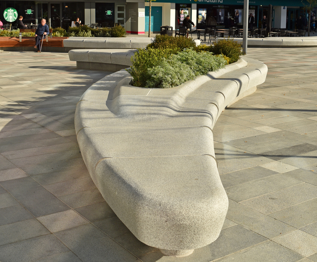 Bespoke curved granite benches revitalise town centre | Pomery Natural ...