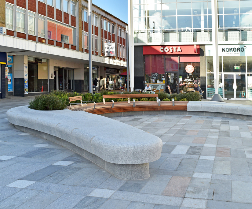 Bespoke curved granite benches revitalise town centre | Pomery Natural ...