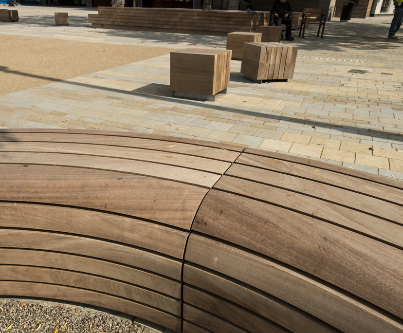 Bespoke curved seating for Brentford Market, London | Citysquared | ESI ...