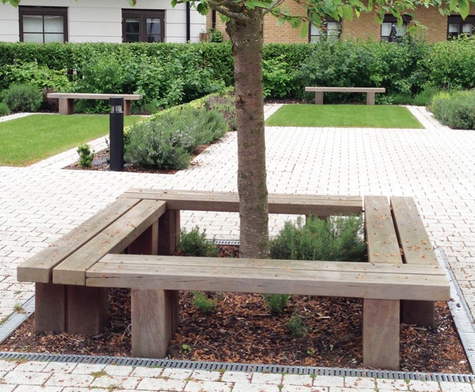 Square hardwood tree seat | Woodscape | ESI External Works