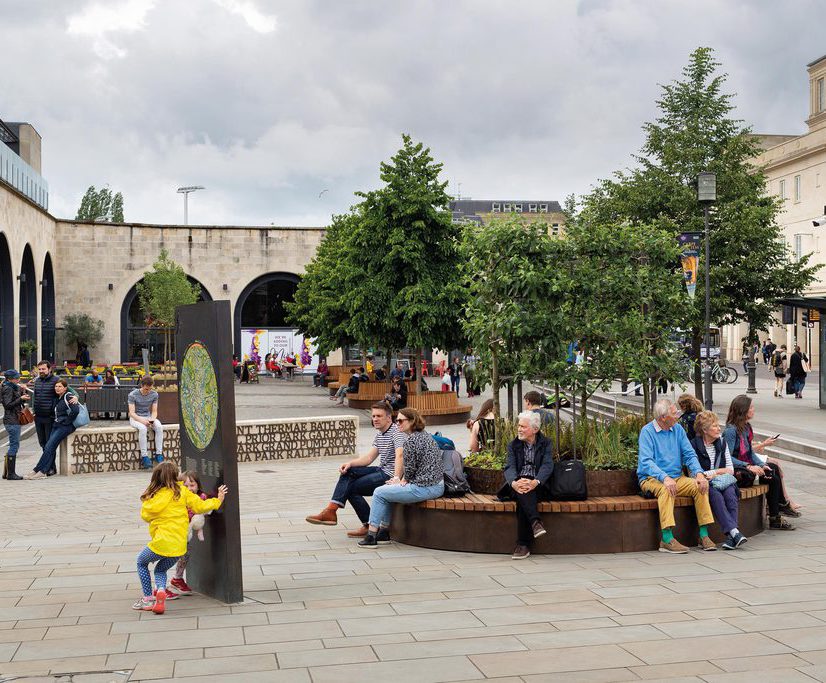 Movable circular hardwood tree seats for public realm | Woodscape | ESI ...
