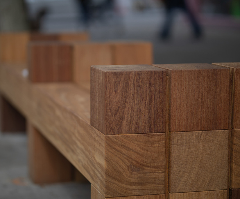 Beam timber benches line Kensington High Street | Woodscape | ESI ...