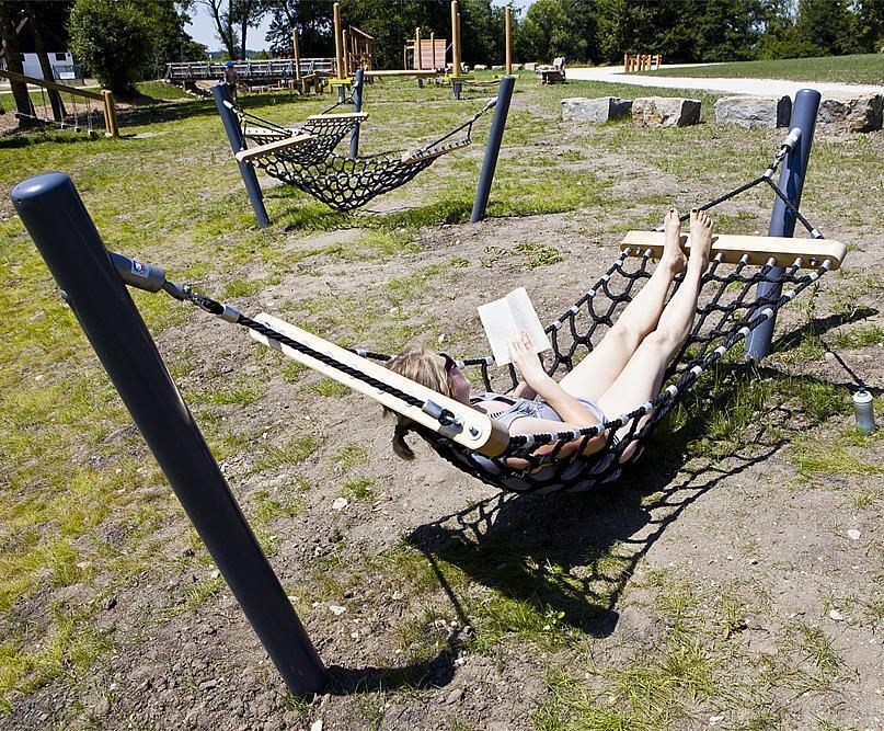 Unique hammock with metal posts | eibe Play Ltd | ESI External Works