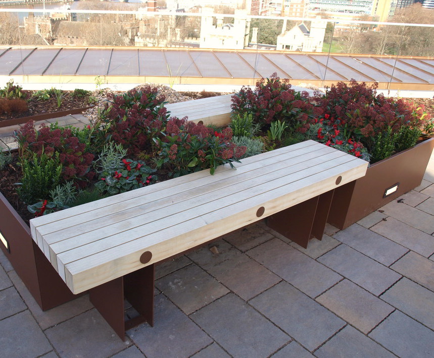 Exeter benches for rooftop garden in central London | Benchmark Design ...