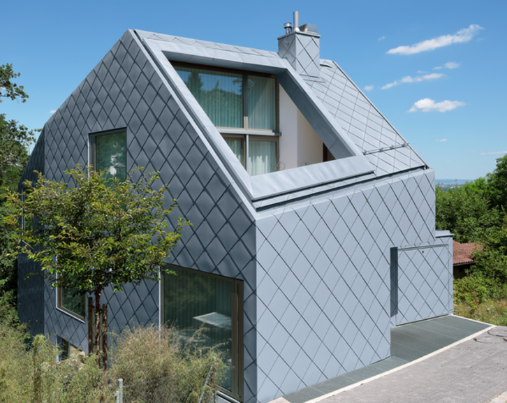 Zinc square tile cladding gives home diamond effect | RHEINZINK | ESI ...