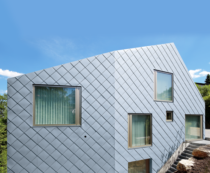 Zinc square tile cladding gives home diamond effect | RHEINZINK | ESI ...