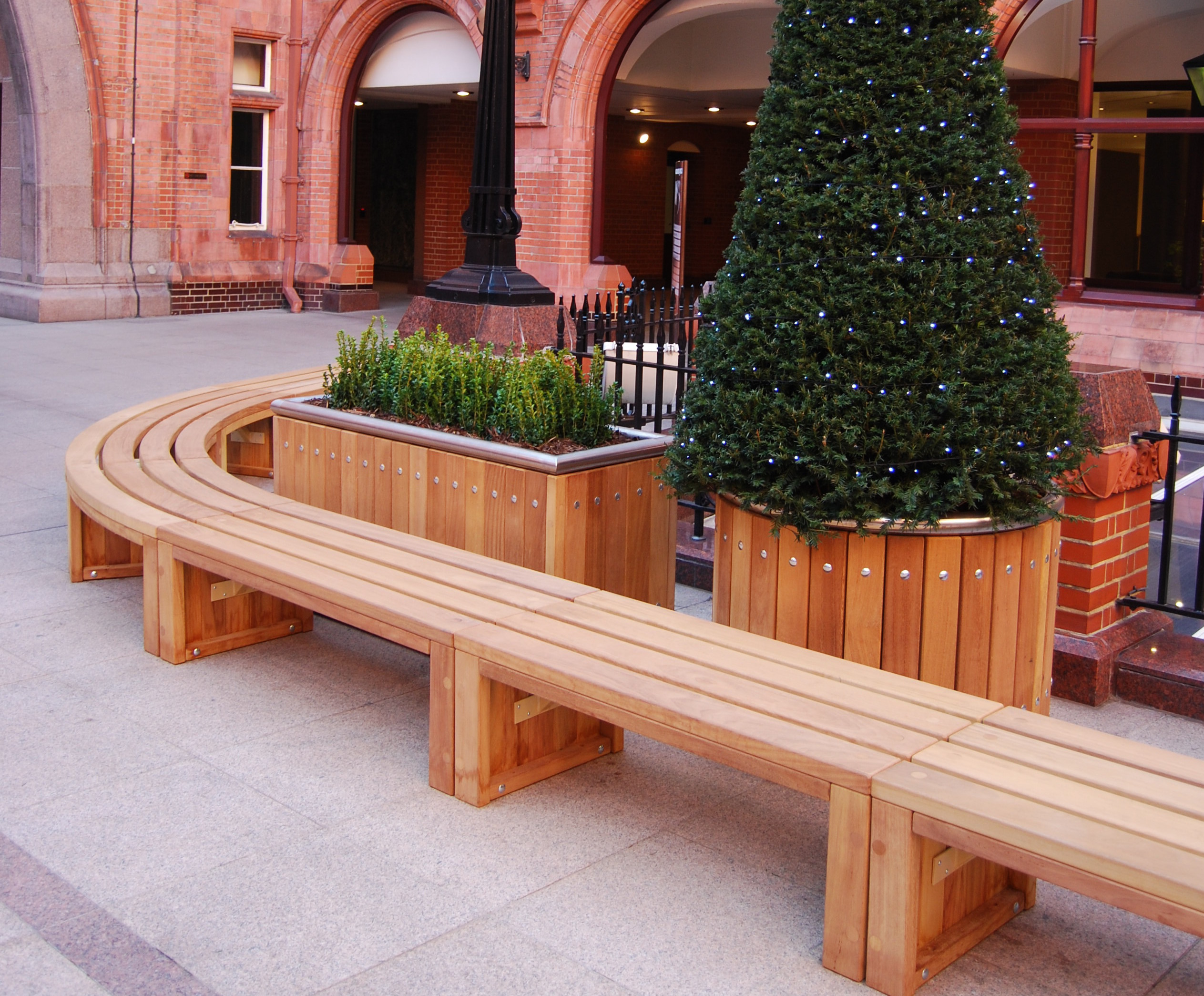 Rochford timber curved benches | Street Design | ESI External Works