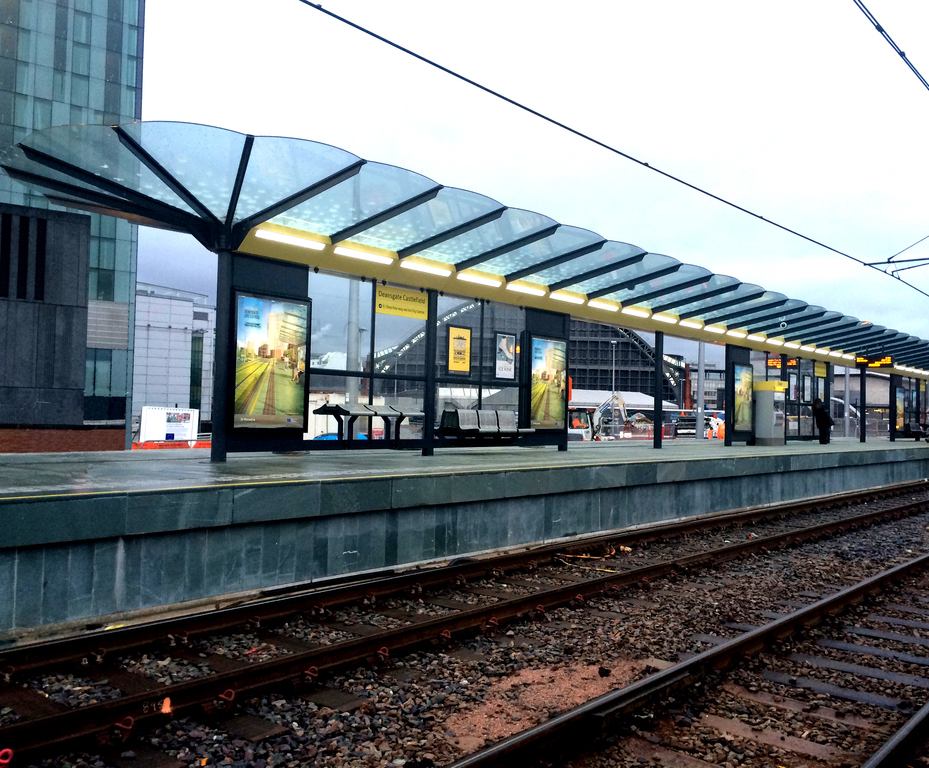 Bespoke canopies for tramstop passenger shelters | Trueform | ESI ...