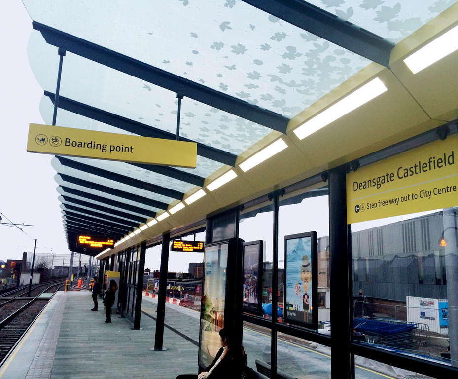 Bespoke canopies for tramstop passenger shelters | Trueform | ESI ...