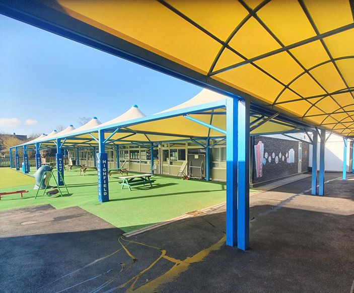 Covered walkway canopy links primary school classrooms | Zenith Canopy ...