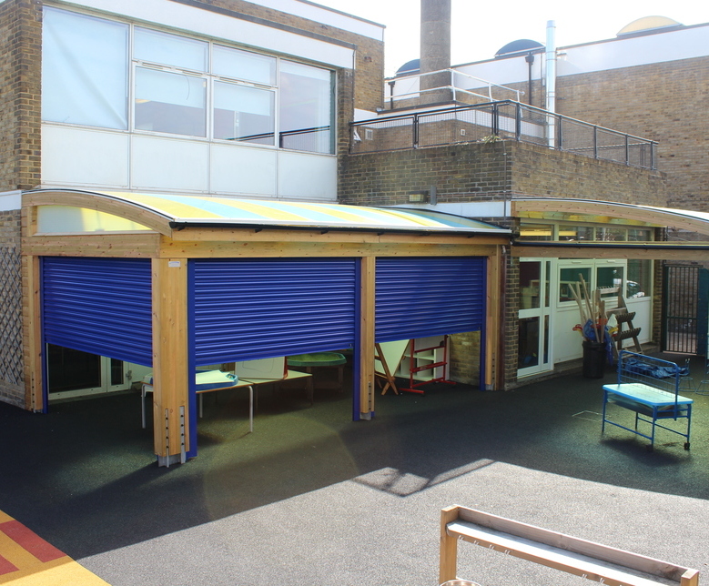 Two roller-shutter canopies | Setter Shelters | ESI External Works
