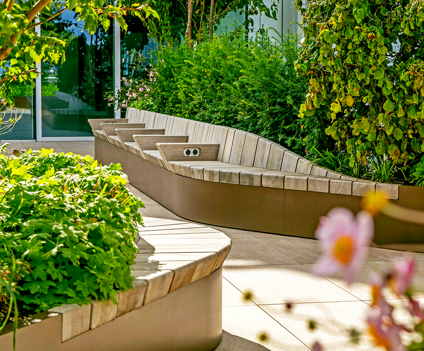 Planterline - integrated seating for steel planter walls | Raaft | ESI ...