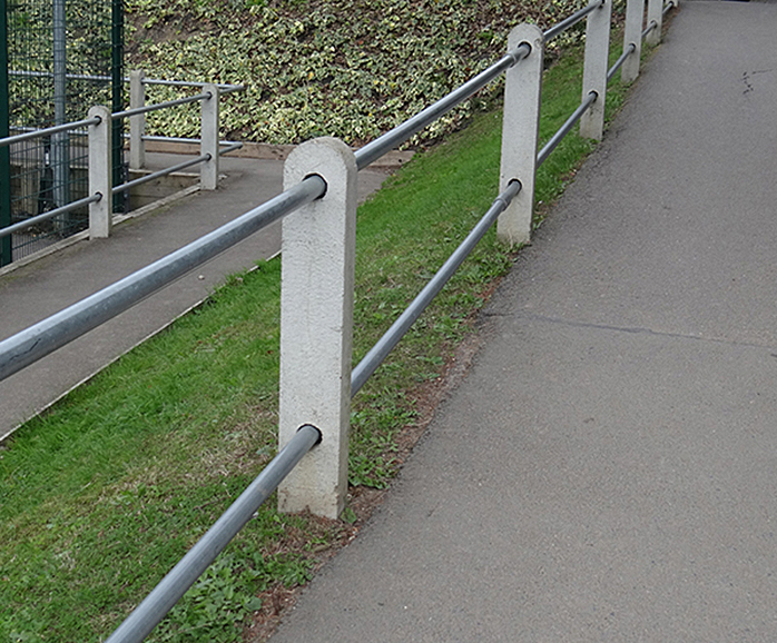 Concrete post and rail system with 60mm steel tubing | Street ...