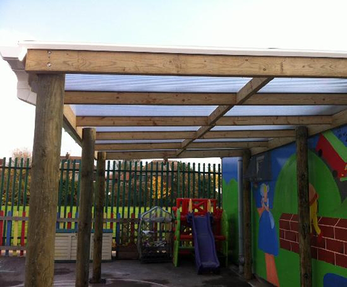 Timber frame canopy with polycarbonate roof | Massey & Harris (Eng) Ltd ...